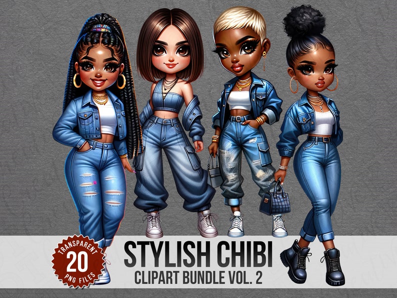 Denim Chibi Character Clipart: Vol. 2, PNG Files (digital Download) - Etsy