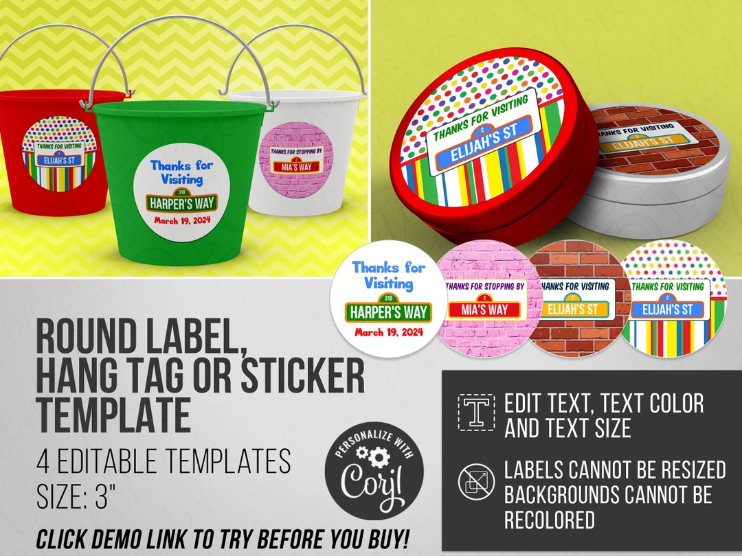 Editable Green Yellow Printable Round Sticker Label Template - Etsy