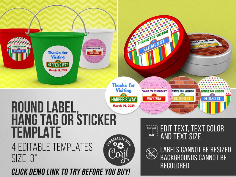 Editable Green Yellow Printable Round Sticker Label Template - Etsy