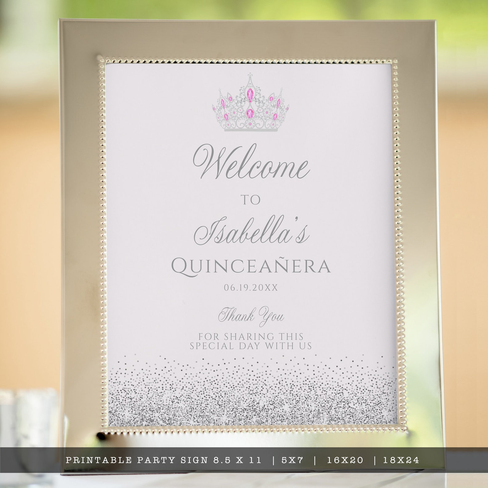 Pink and Silver Welcome Sign, Printable Sign, Pink and Silver Glitter ...