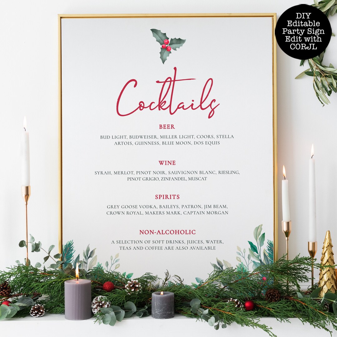 Pine Christmas Drink Menu Sign, Drink Menu Template, Drink Menu Sign ...