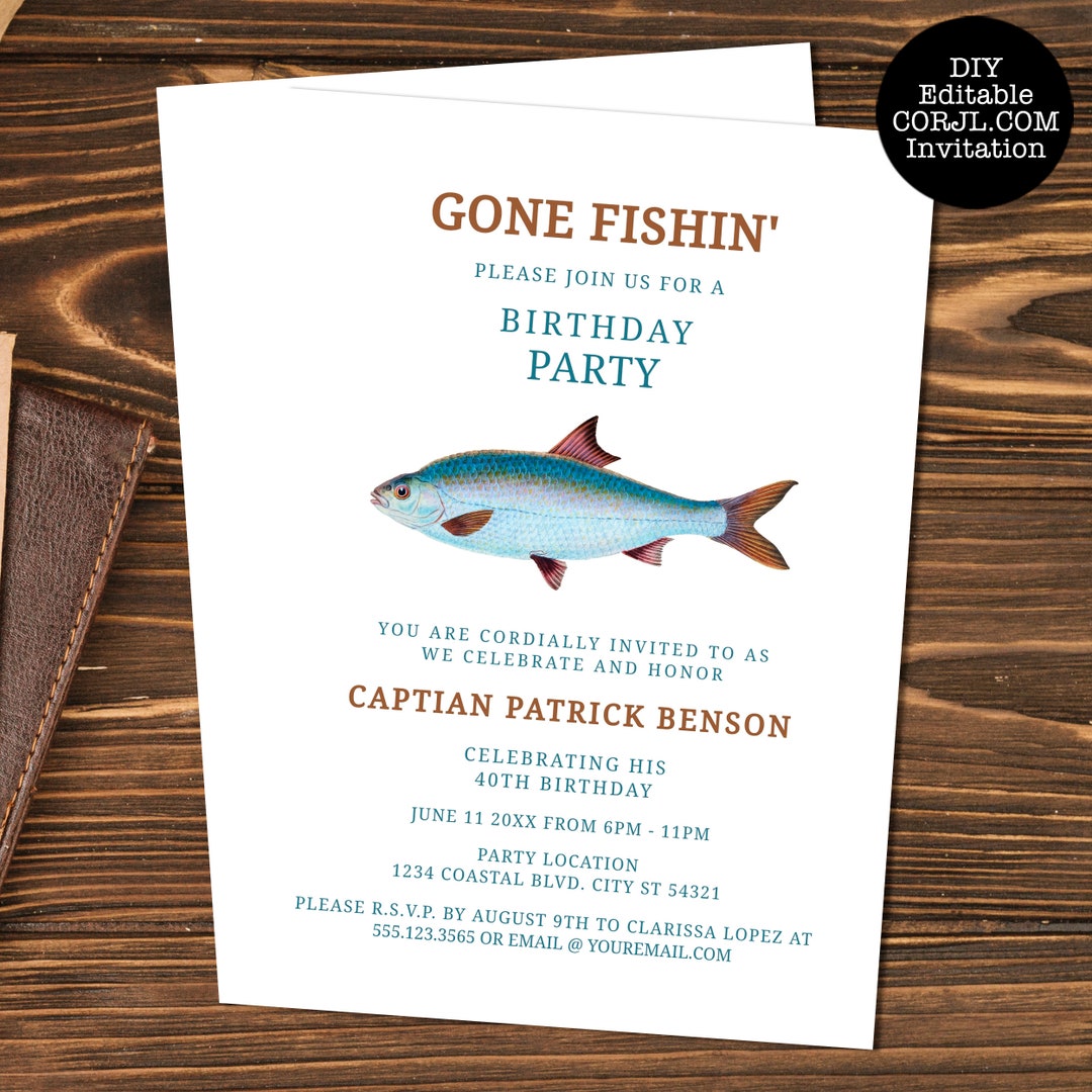 Fish Themed Birthday Party Invitations, Gone Fishing Party Invitations ...