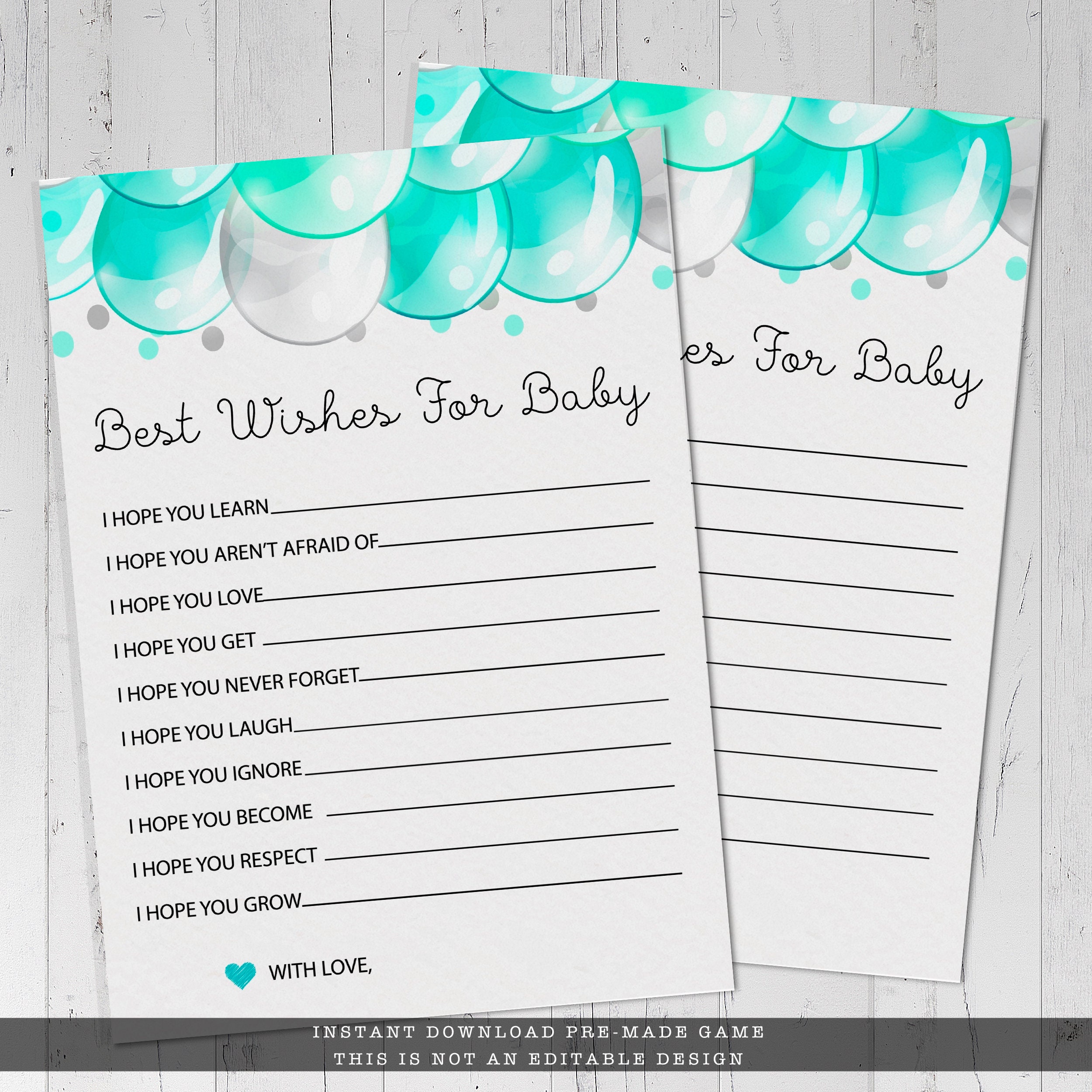 Balloon Baby Shower Game Best Wishes For Baby Instant | Etsy