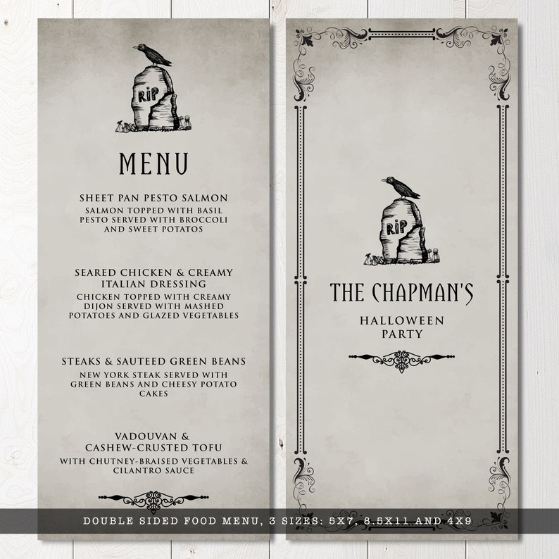Graveyard Food Menu Grave Halloween Menu Custom Dinner Menu | Etsy
