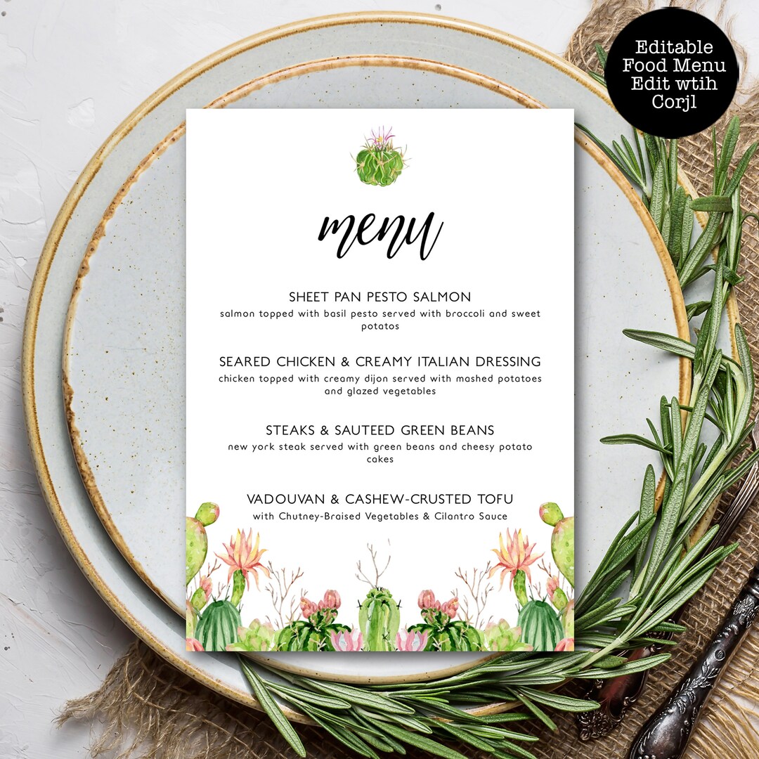 Cactus Dinner Menu Custom Cactus Menu Food Menu Cactus - Etsy