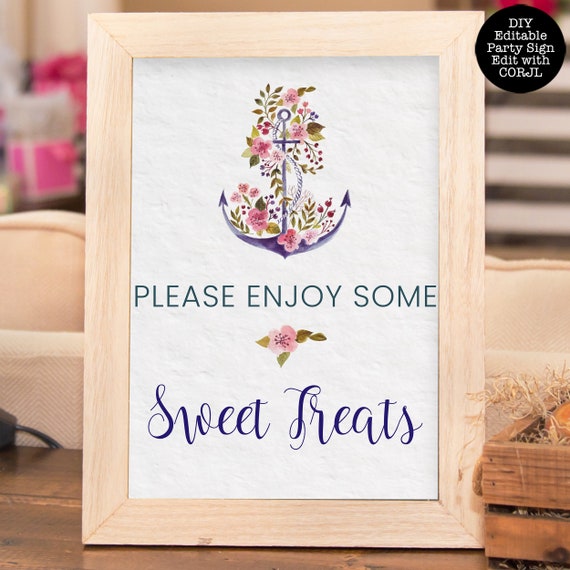 Nautical Dessert Table Sign, Editable Signs, Printable Party Sign ...