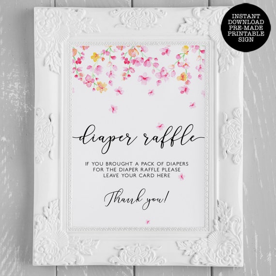 Pink Floral Diaper Raffle Sign, Baby Shower Signs, Instant Download ...