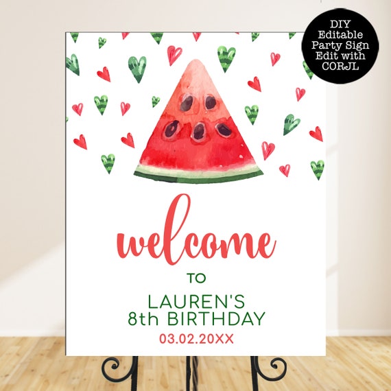 Editable Watermelon Welcome Sign, Sweet Celebration Welcome Signs ...