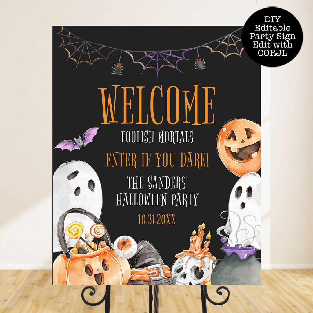 Editable Halloween Welcome Signs, Cob Web Halloween Signs, Custom ...