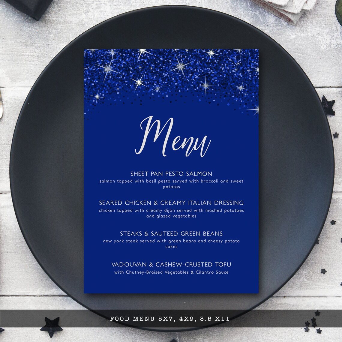 Blue Glitter Dinner Menu, Royal Editable Menu (instant Download) - Etsy