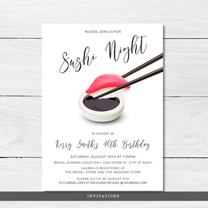 Sushi Night Invitations, Minimalist Japanese Party (corjl Template) - Etsy