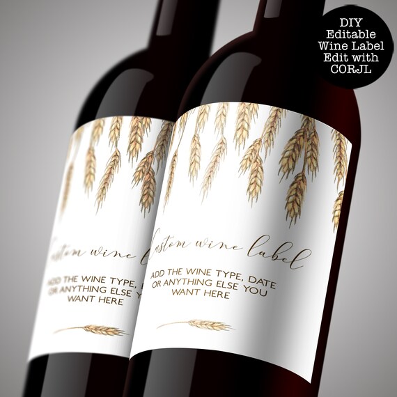 Country Wheat Wine Labels, Printable Wine Label, Custom Wine Labels ...