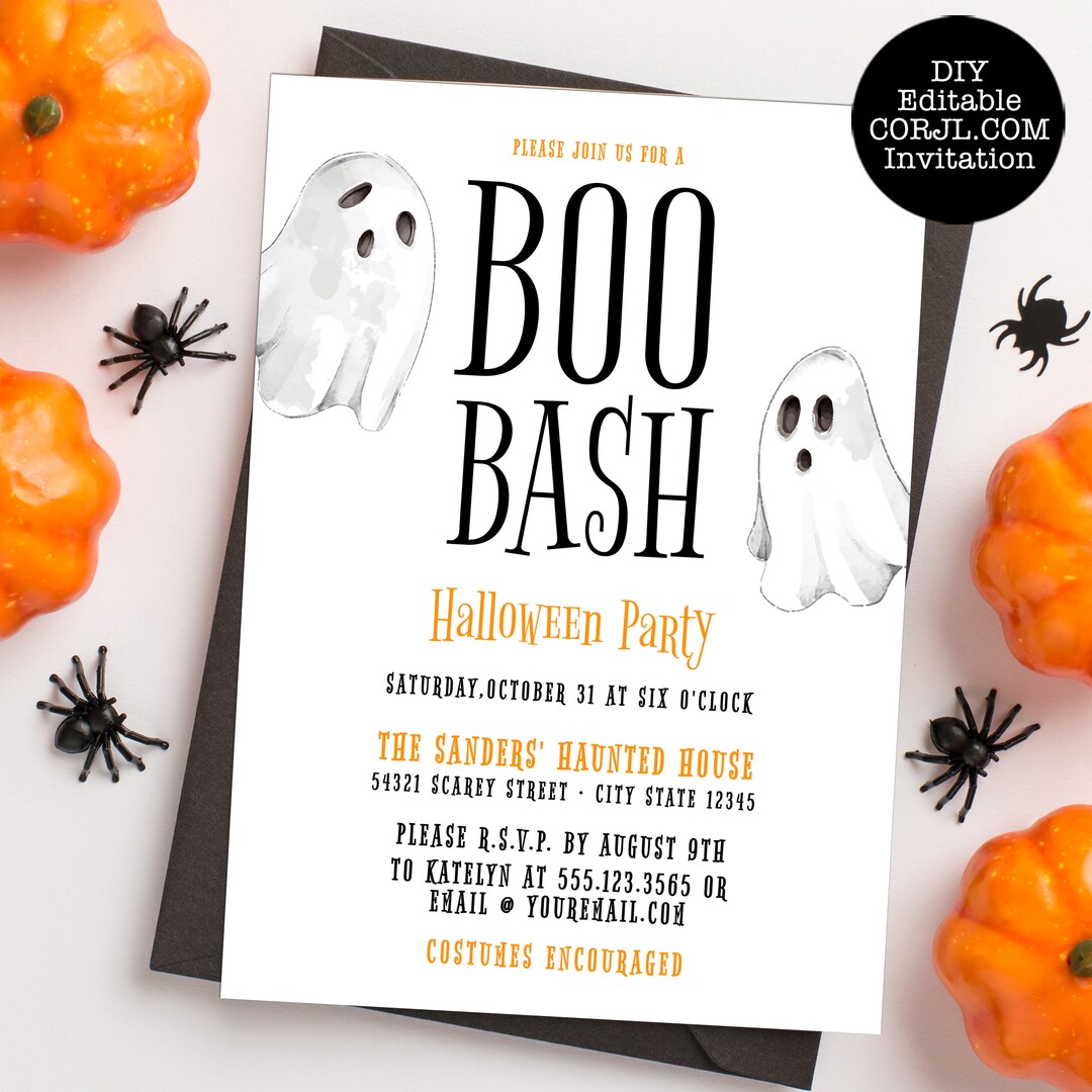 Boo Bash Halloween Invitations, Ghost Halloween Party Invitations, Kids ...