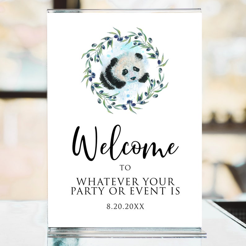 Panda Baby Shower Welcome Sign Printable Sign Custom Welcome - Etsy