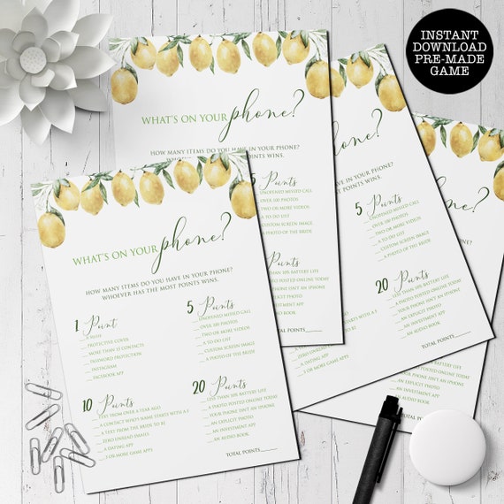 Country Lemon Bridal Shower Games, What's On Your Phone Game, Phone ...