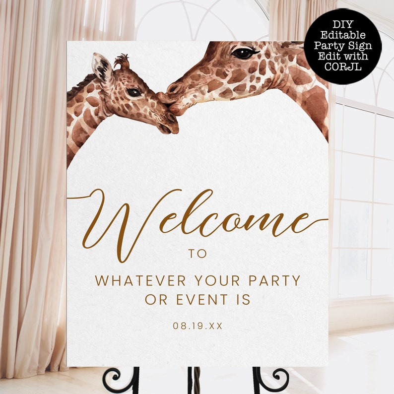 Giraffe Welcome Sign Safari Baby Shower Sign Animal Welcome - Etsy
