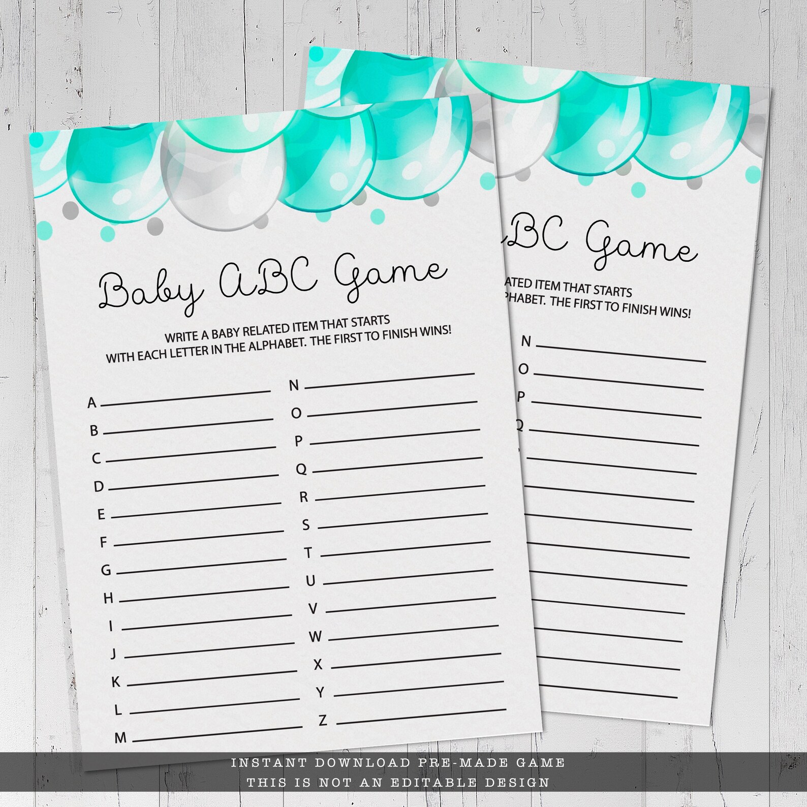 Balloon Baby Shower Games ABC Baby Shower Game Instant - Etsy