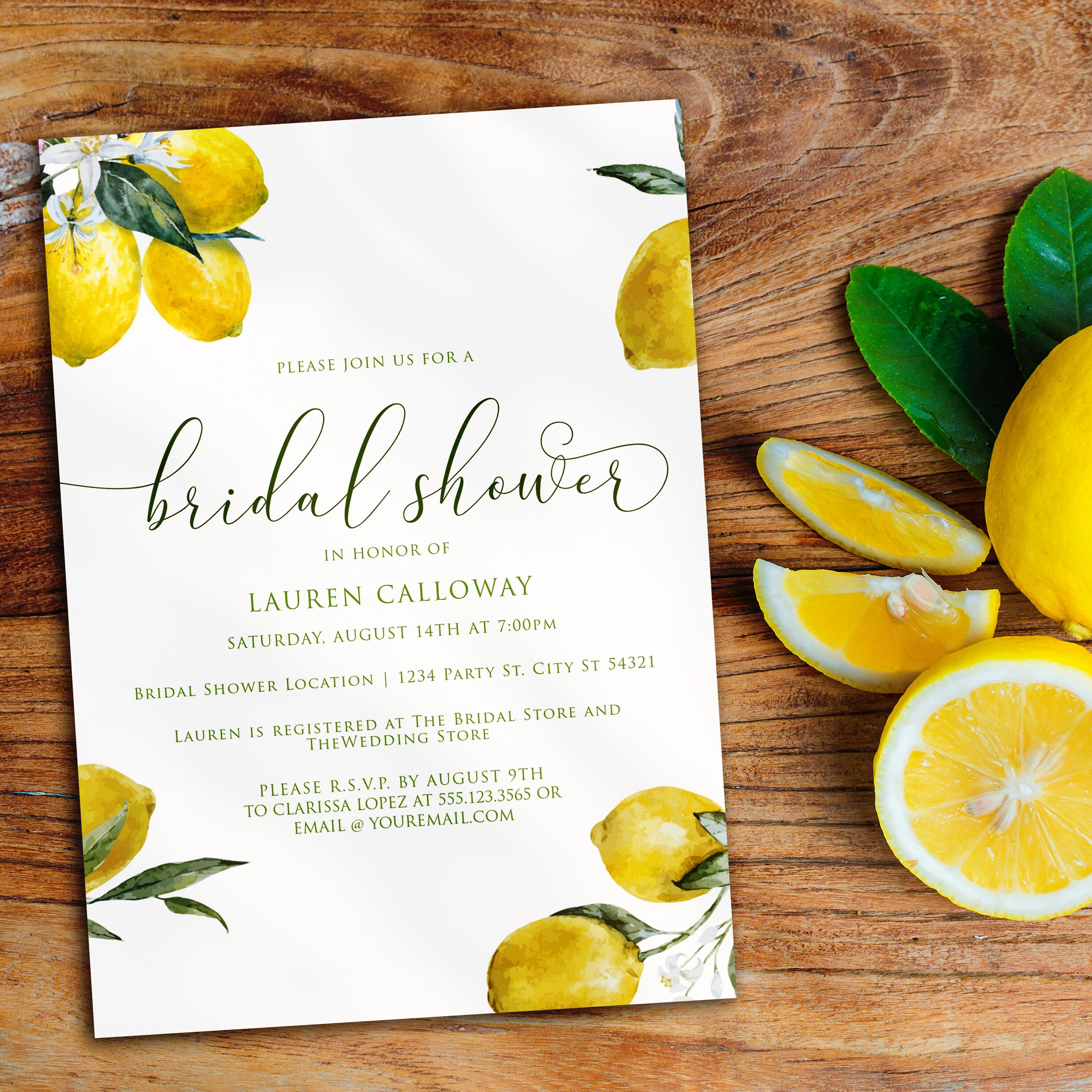Lemon Bridal Shower Invitations Set, Bridal Shower Invitations Thank ...