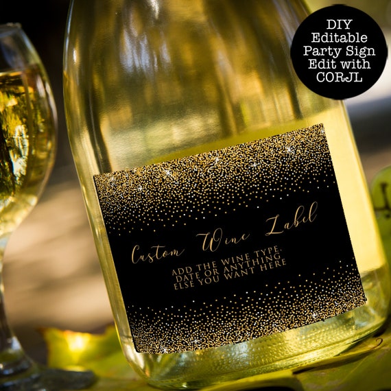 Gold Glam Wine Labels, Printable Wine Label, Custom Wine Labels, Corjl ...