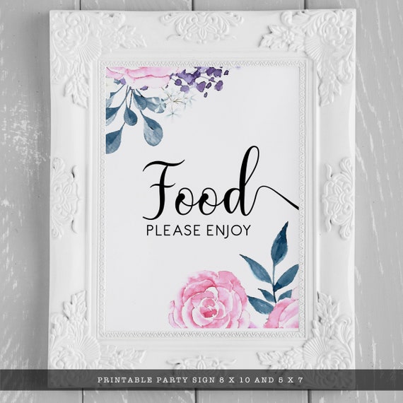 Food Table Sign, Pink and Purple Floral, Bridal Shower Sign, Floral ...