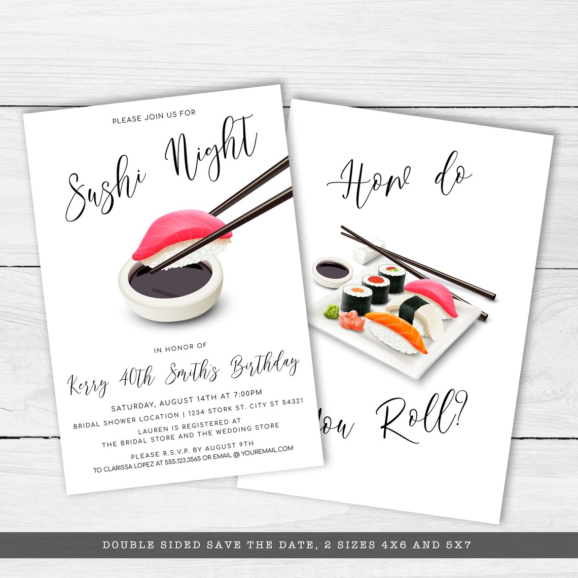 Sushi Night Invitations, Minimalist Japanese Party (corjl Template) - Etsy