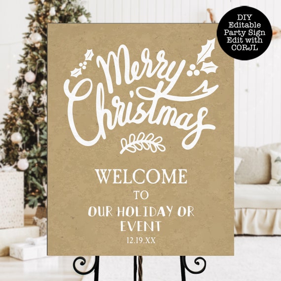 Christmas Welcome Sign, Printable Welcome Signs, Corjl Template ...