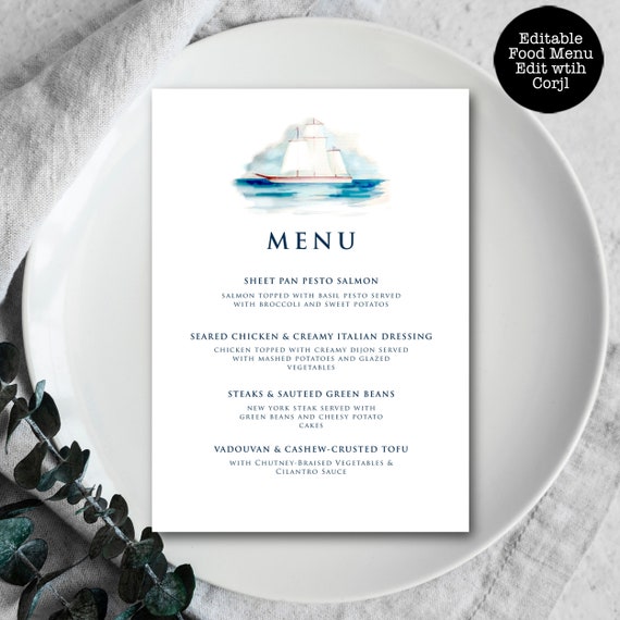 Sailing Food Menu, Nautical Themed Dinner Menu, Food Menu, Dinner Menu ...