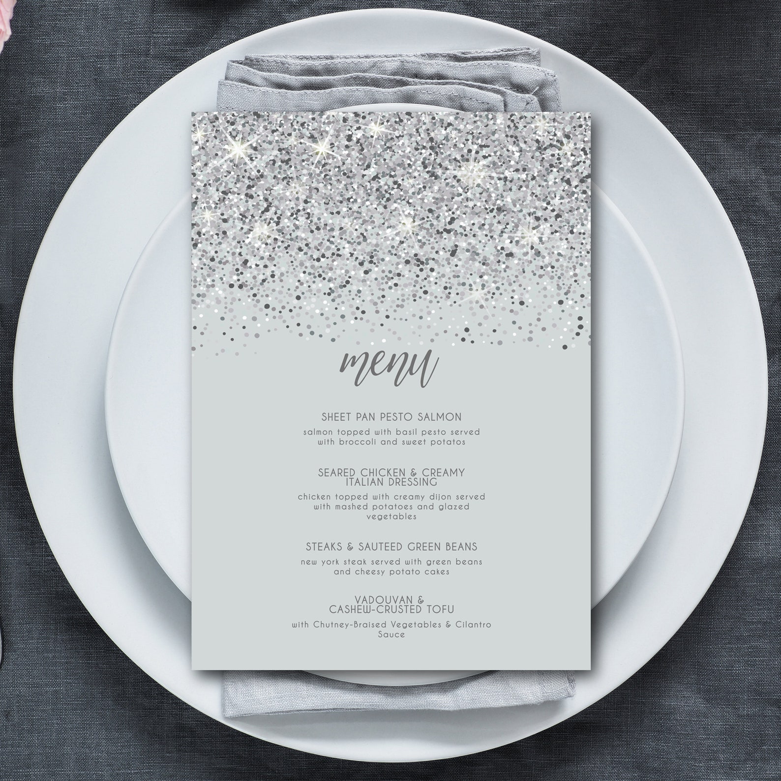 Silver Glitter Food Menu Custom Menu Silver Glitter Menu - Etsy Canada
