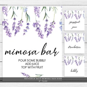 Mimosa Bar Sign and Tags, Mimosa Bar Tags, Country Lavender Sign ...