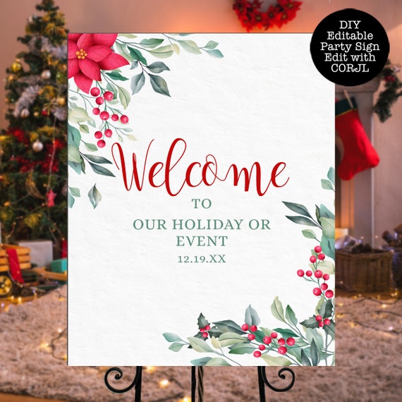 Christmas Welcome Signs, Printable Welcome Sign, Corjl Template ...