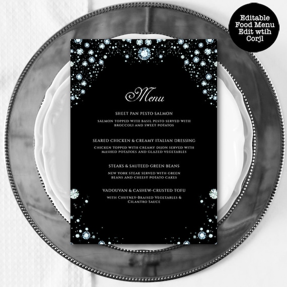 Editable Diamond Food Menu, Diamond Themed Menu, Custom Dinner Menu ...