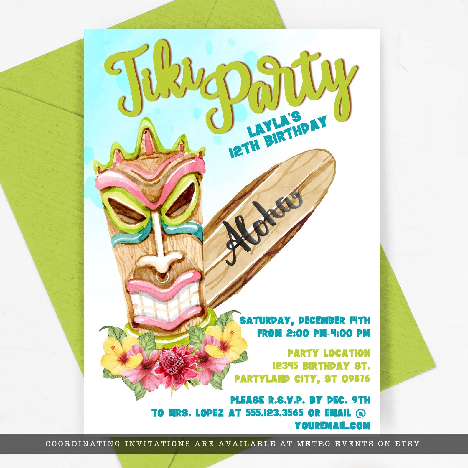 Editable Thank You Card Tiki Luau Thank You Note Instant - Etsy