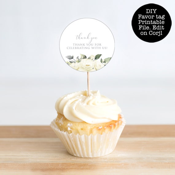 Editable Favor Tags, Cottage Core Favor Tags, White Floral Gift Tags ...