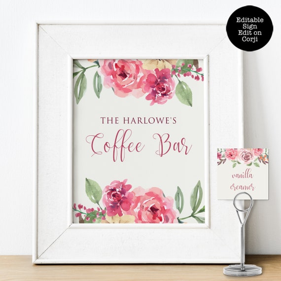 Peach Floral Coffee Bar Sign, Printable Coffee Bar Signs, Printable ...