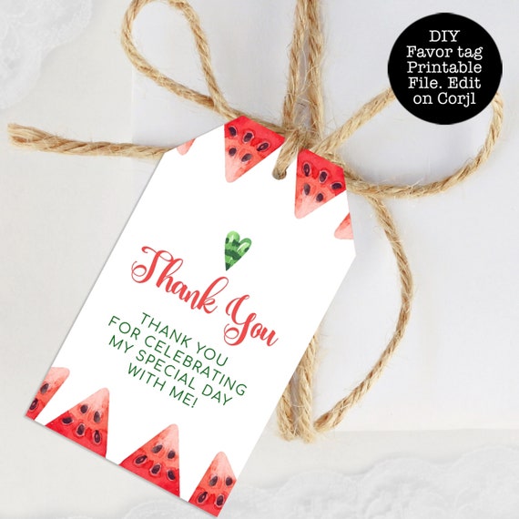 Watermelon Birthday Thank You Tags - Corjl Template - Sweet Watermelon ...