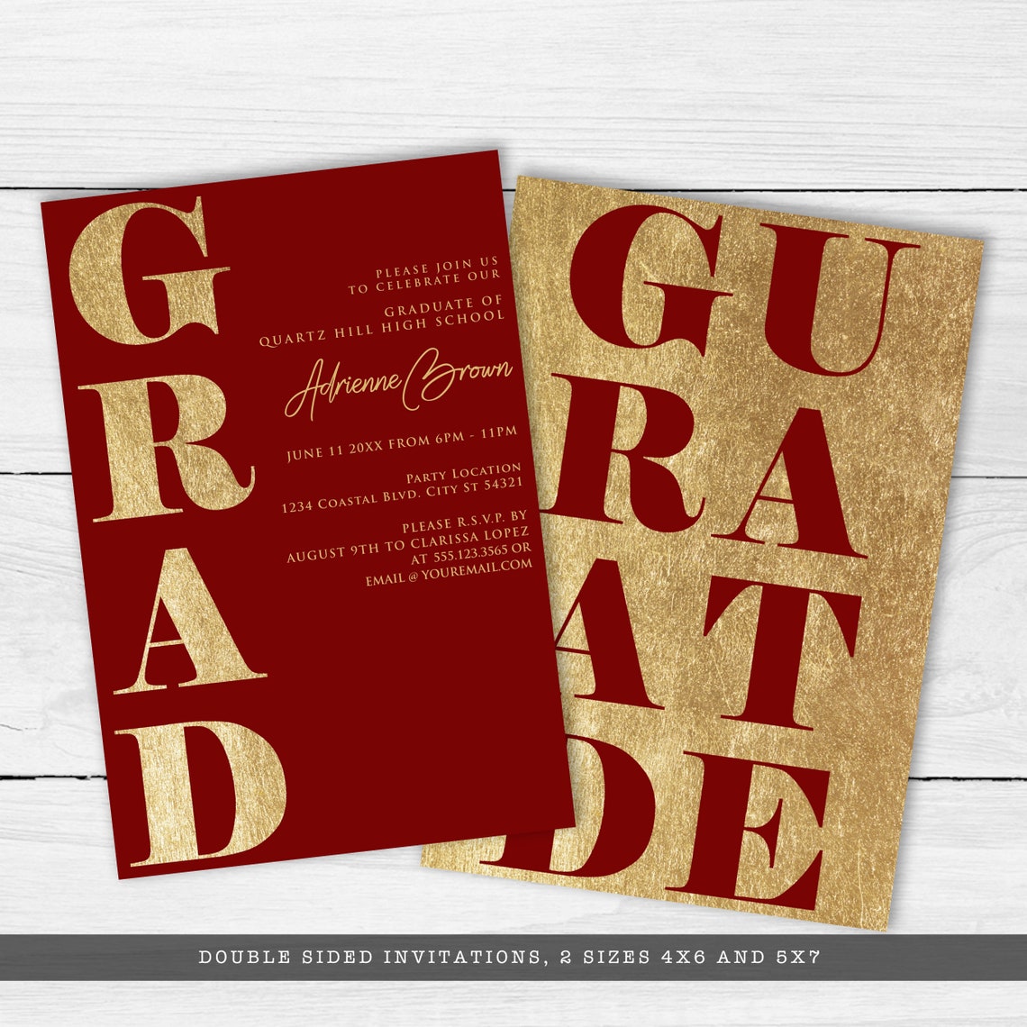 Red and Gold Graduation Invitations: Corjl Template (instant Download ...