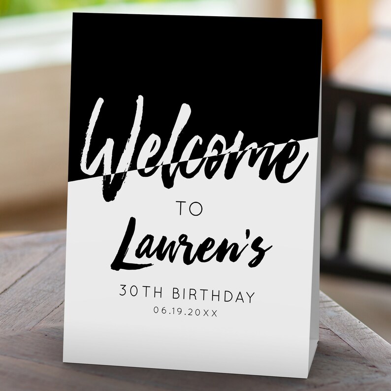 Modern White and Black Welcome Sign Printable Party Sign | Etsy