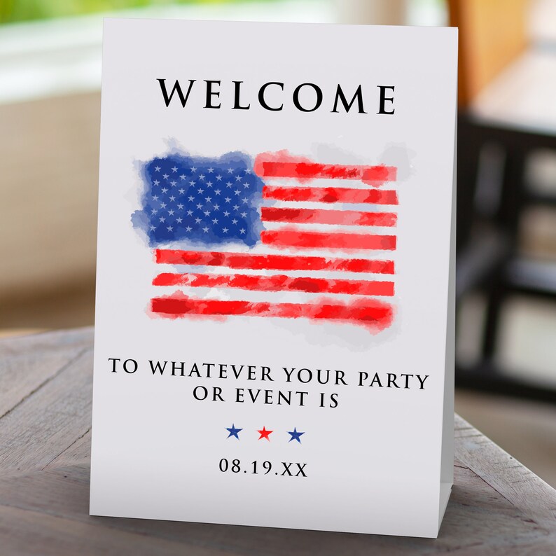 American Flag Signs, Printable Welcome Signs, Editable Welcome Party ...