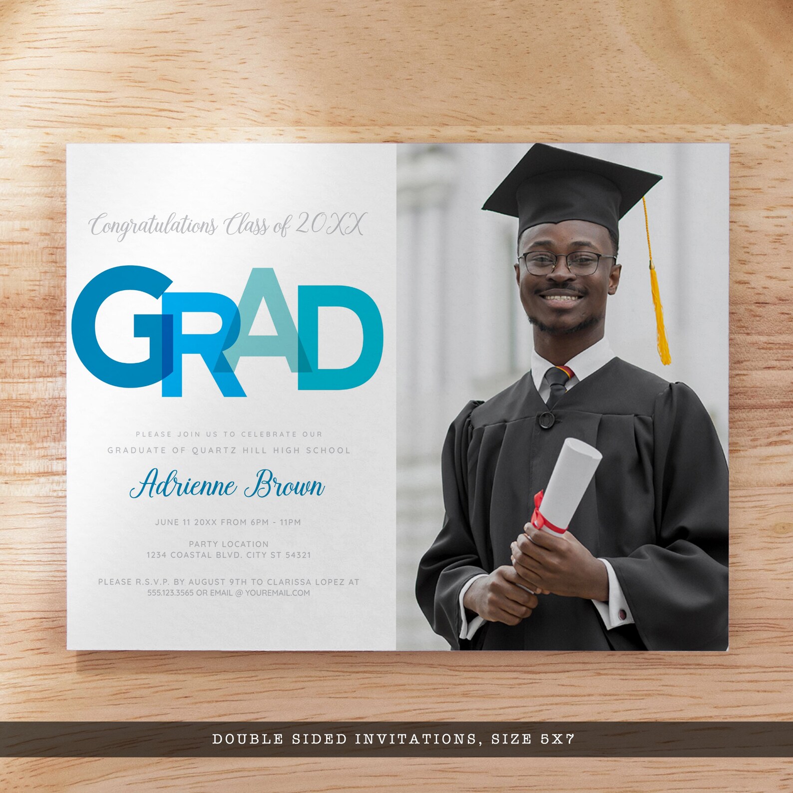 Editable Minimalist Blue Graduation Invitations Graduation - Etsy