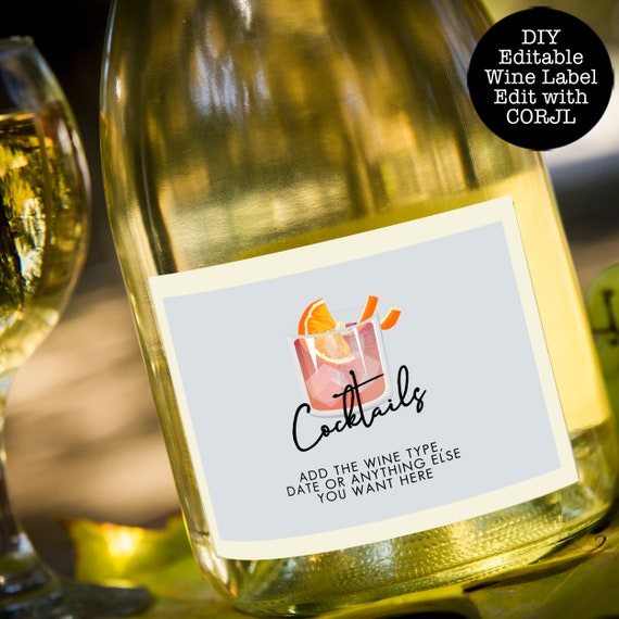 Grey Cocktail Party Labels, Printable Grey Wine Label, Custom Wine ...