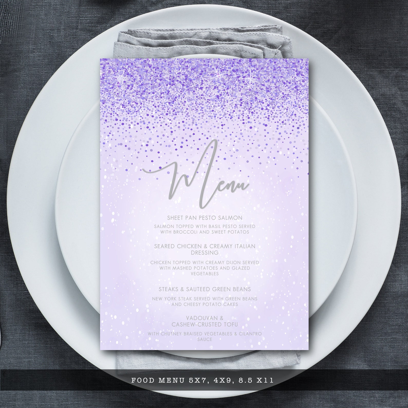 Purple Glitter Food Menu Custom Menu Purple Food Menu - Etsy