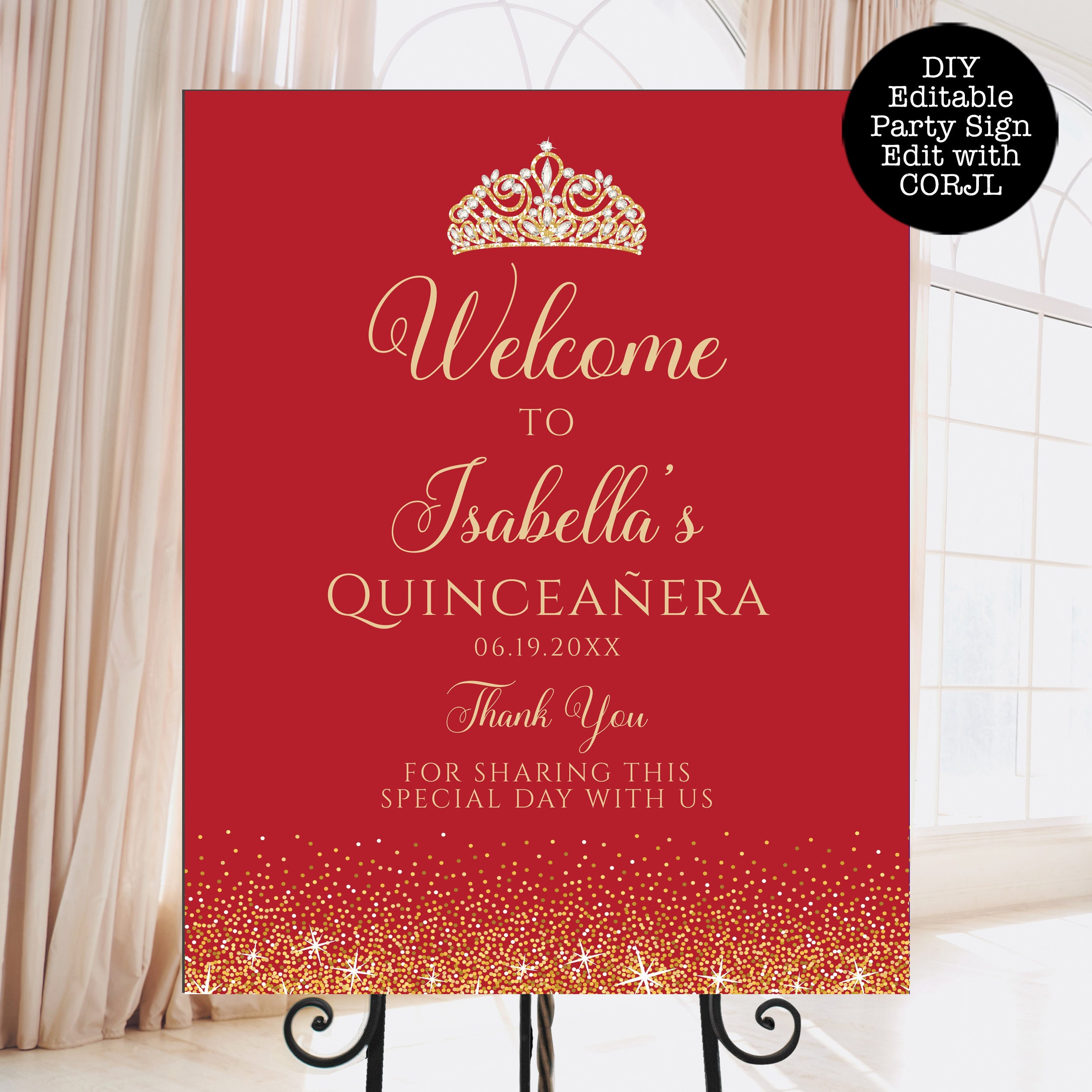 Paper & Party Supplies Paper Editable Welcome Sign Glamorous Quince ...