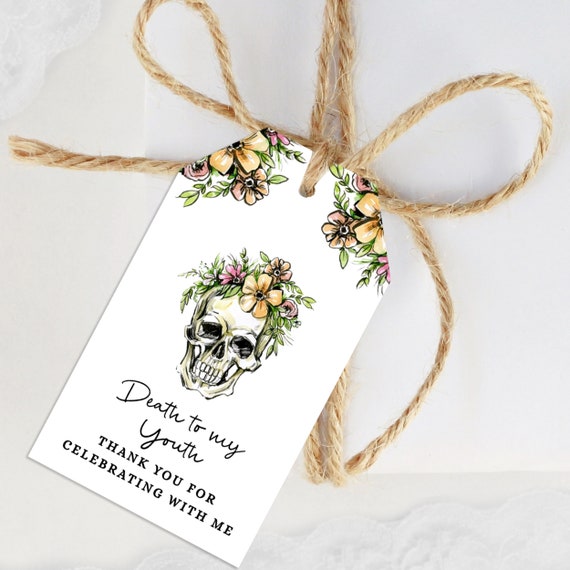 Printable Skull Death to My 20s Gift Tags DIY Favors, Instant Download ...