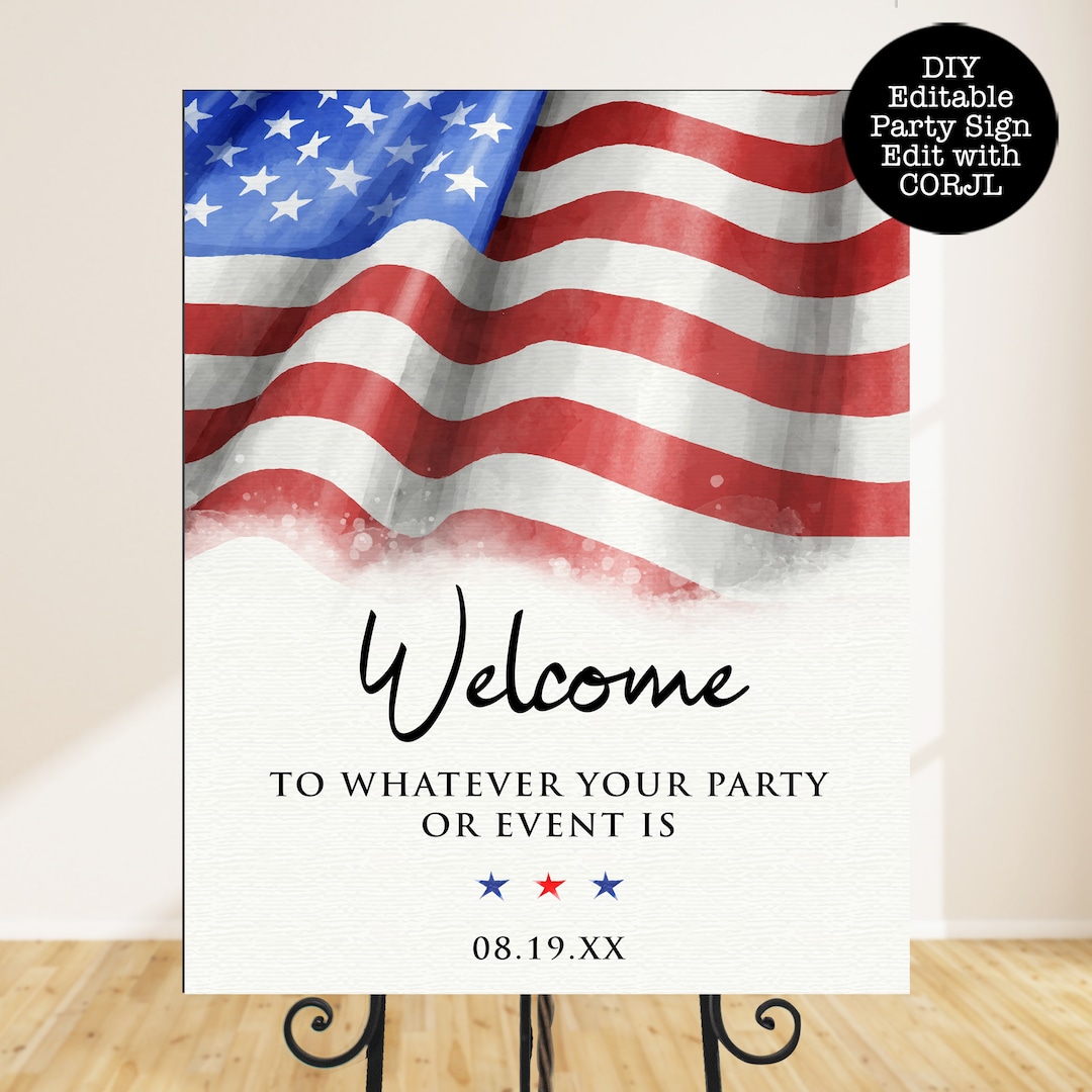 American Flag Signs, Printable Welcome Signs, Instant Download ...
