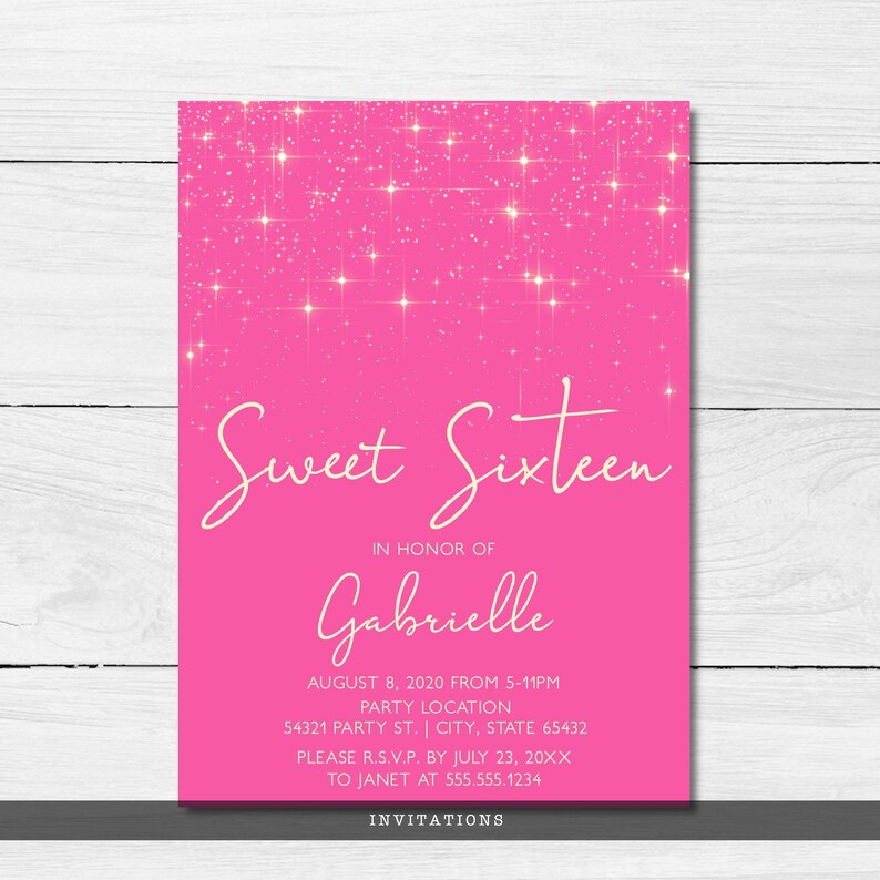 Hot Pink Glitter Sweet 16 Invitations Glitter Sweet Sixteen - Etsy