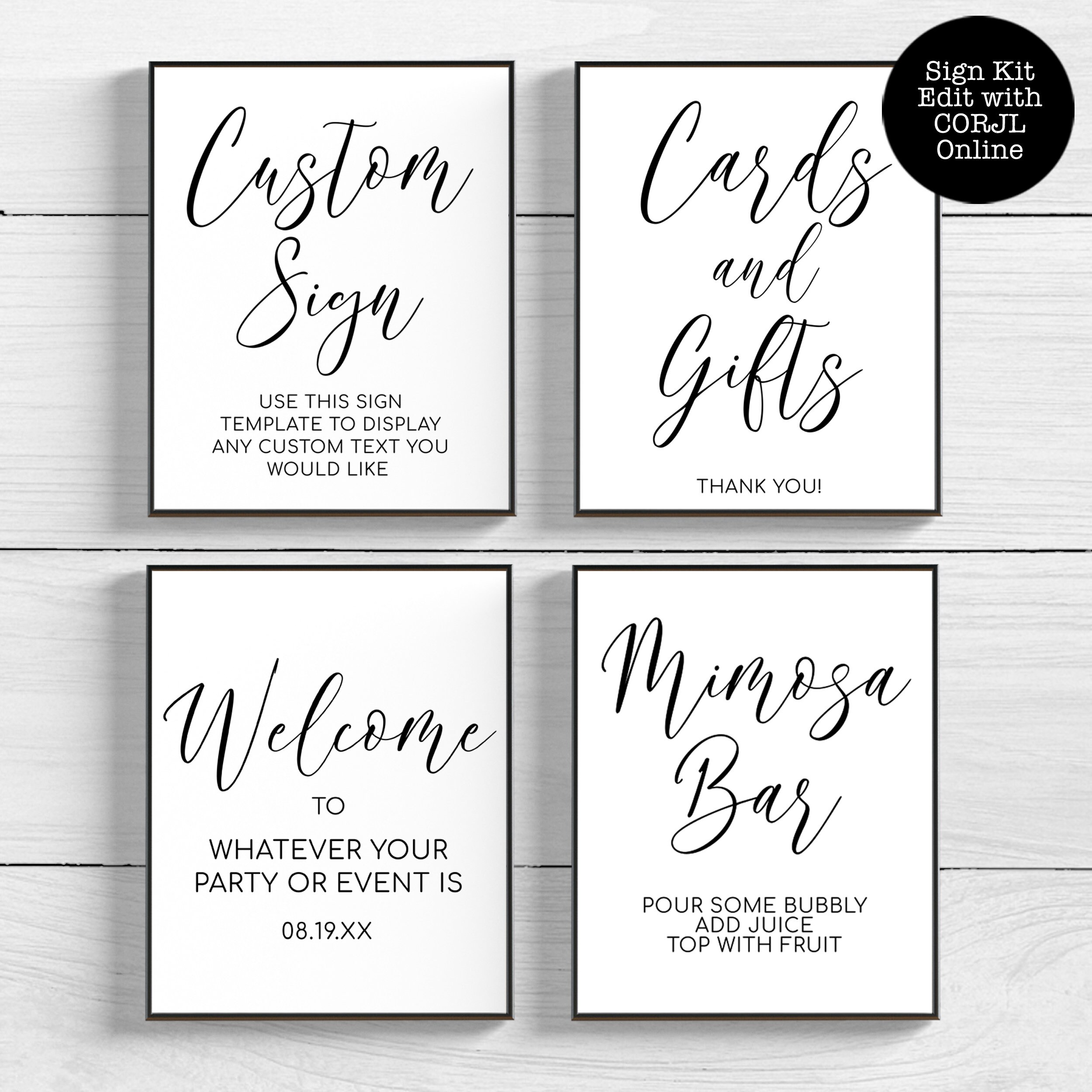 Black and White Sign Kit Modern Signs 4 Printable Wedding | Etsy