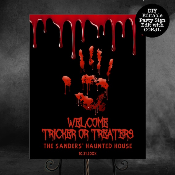 Bloody Halloween Welcome Signs, Halloween Party Signs, Editable ...