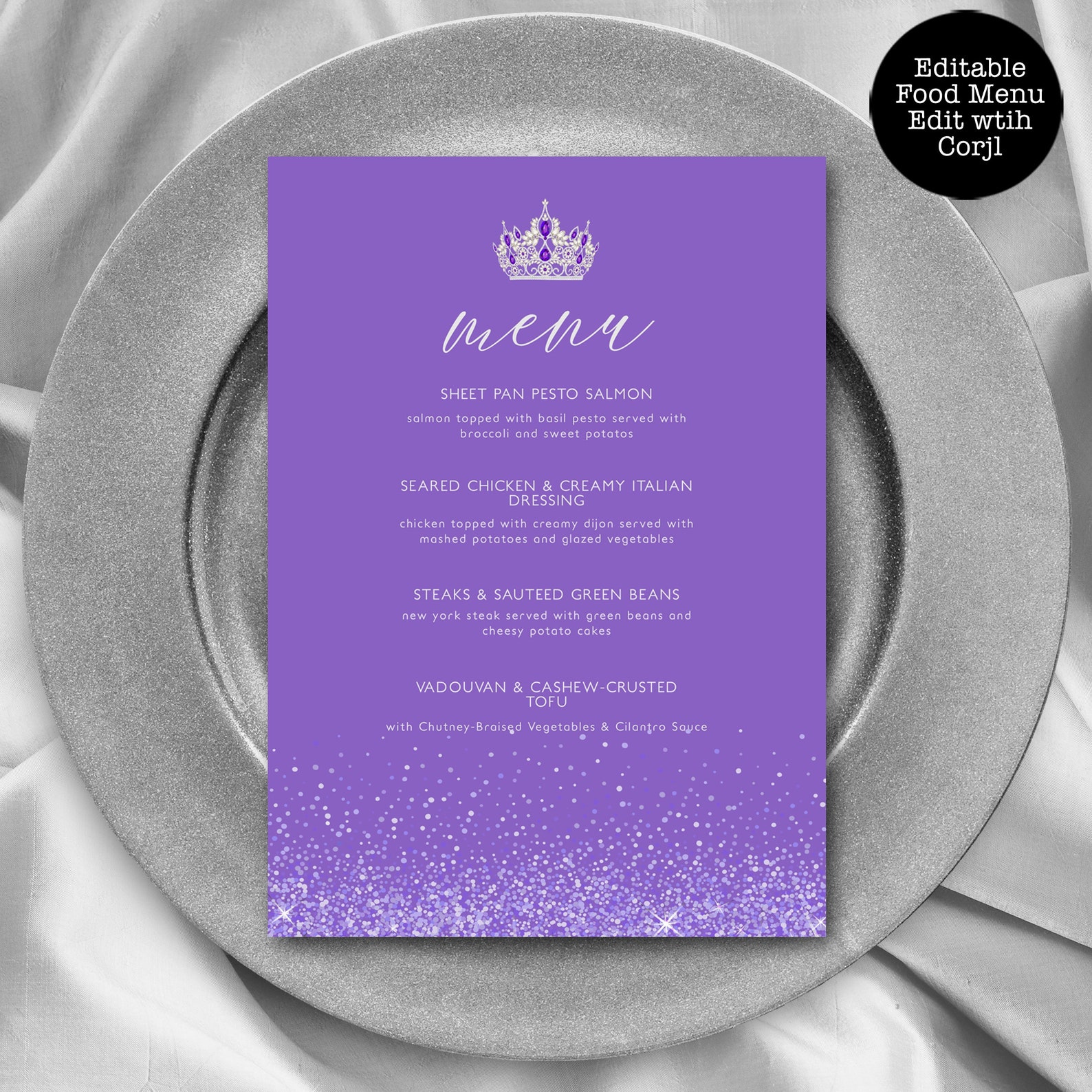 Purple Food Menu Custom Menu Purple Glitter Food Menu - Etsy