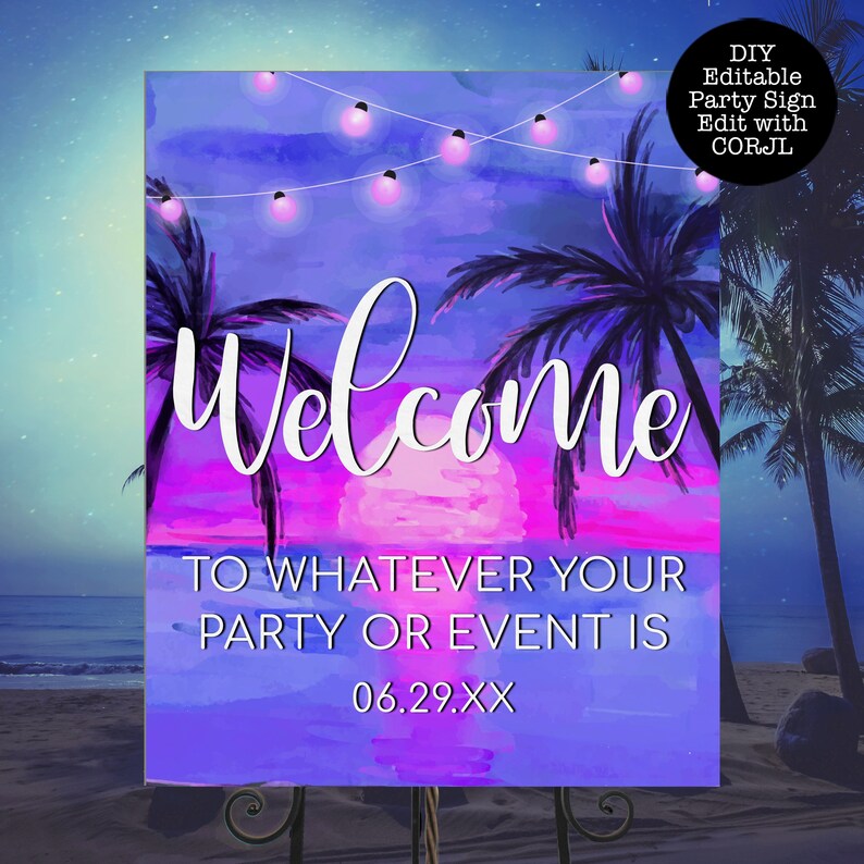Blue Sunset Welcome Sign Tropical Sunset Welcome Signs - Etsy