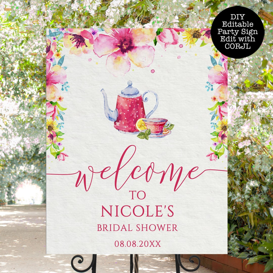 Tea Party Bridal Shower Welcome Sign, Floral Shower Sign, Tea Party ...